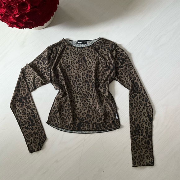 Minga London | Tops | New Mesh Long Sleeve Top Leopard Animal Print ...